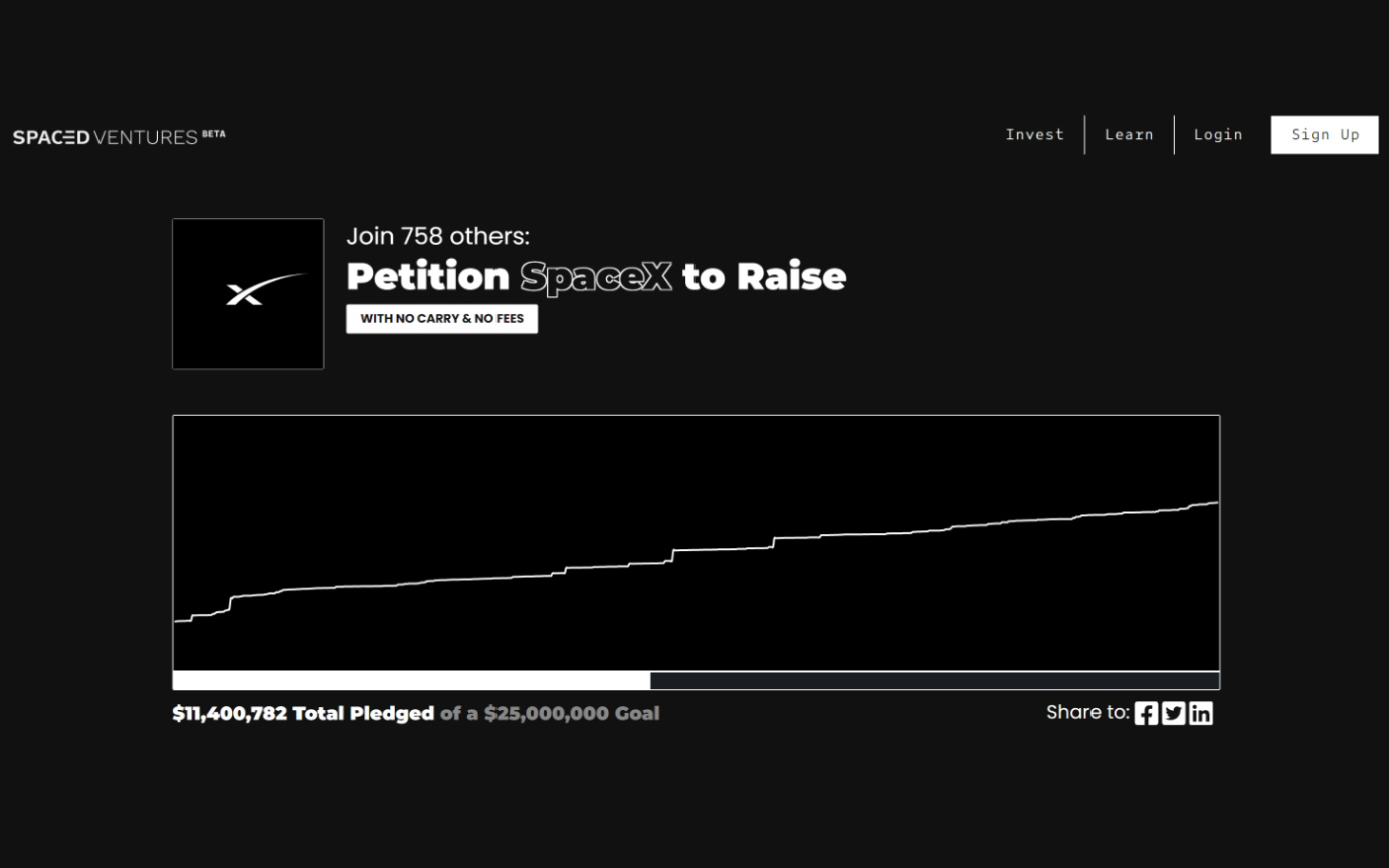 Crowdfunding Platform's SpaceX “Petition” Passes $11M in Pledges